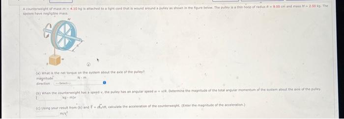 Solved A counterweight of mass m = 4.10 kg is attached to a | Chegg.com