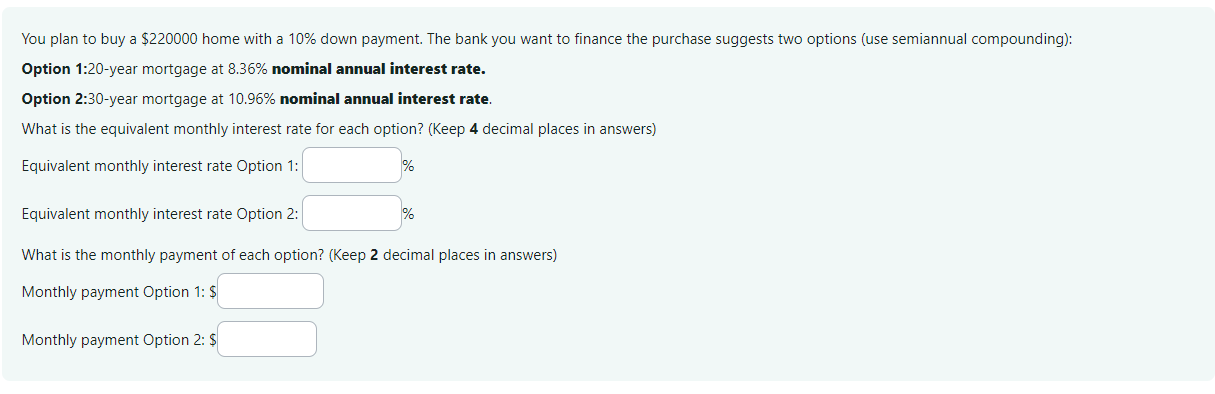Solved You plan to buy a $220000 ﻿home with a 10% ﻿down | Chegg.com