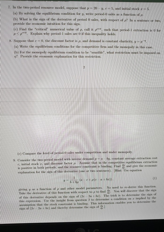 Solved 7. In the two-period resource model, suppose that | Chegg.com