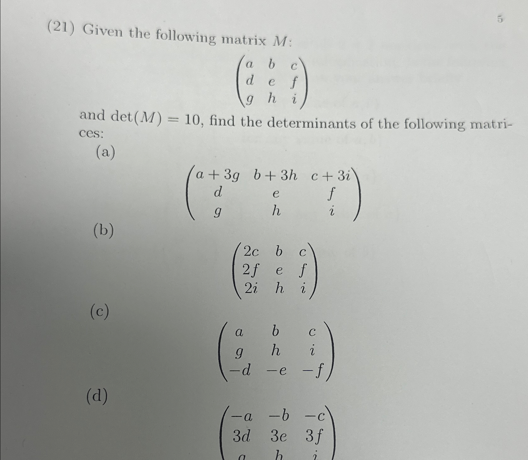 Solved (21) ﻿Given the following matrix M | Chegg.com
