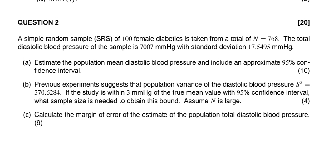 Solved QUESTION 220A simple random sample (SRS) ﻿of 100 | Chegg.com