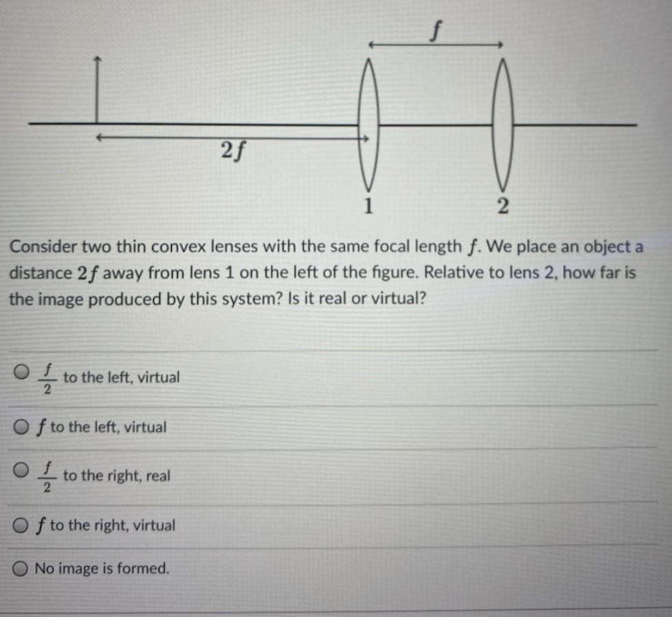 Solved f 2f 1 2 Consider two thin convex lenses with the | Chegg.com