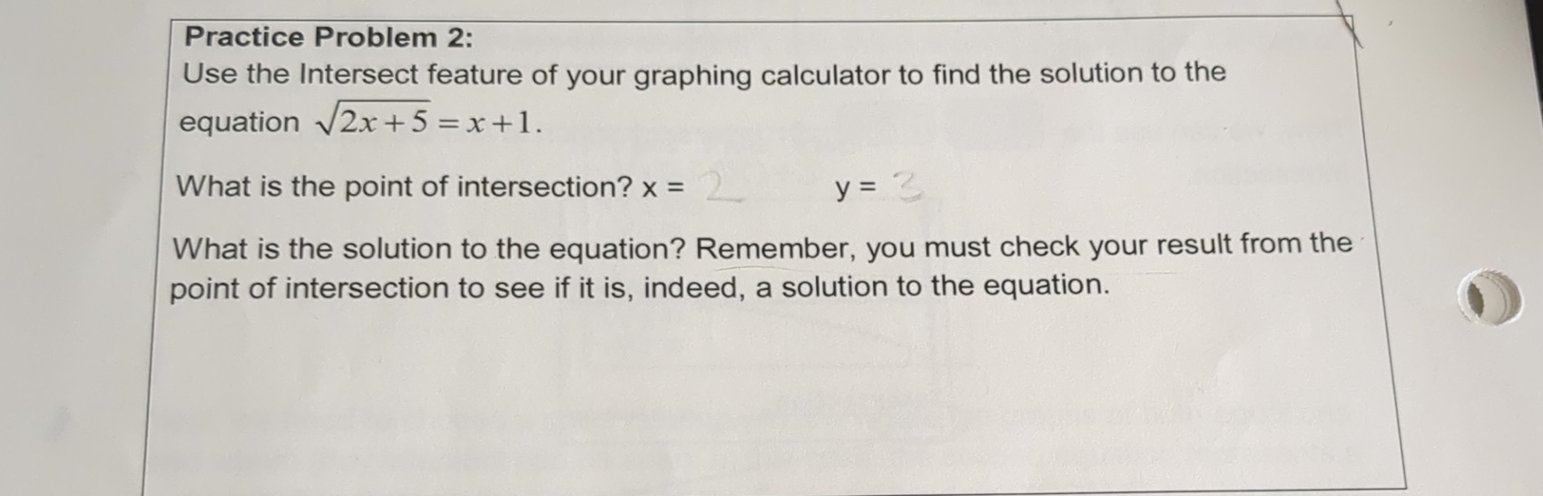Solved Practice Problem 2:Use the Intersect feature of your | Chegg.com