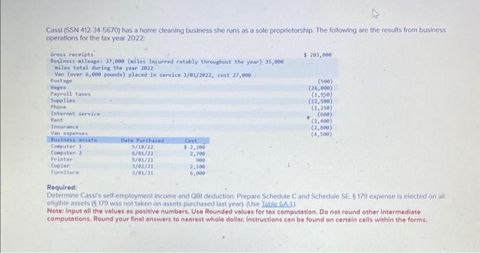 Cassi (5SN 412 34-5670) has a home cleaning business | Chegg.com