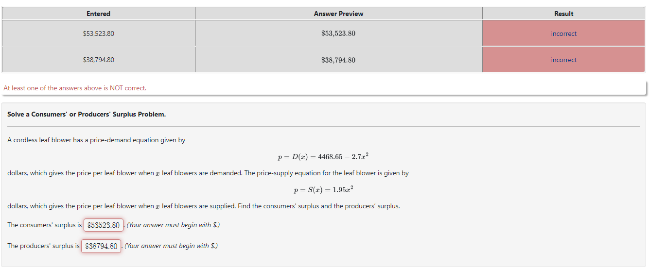 Solved Solve a Consumers' or ﻿Producers' Surplus Problem.A | Chegg.com