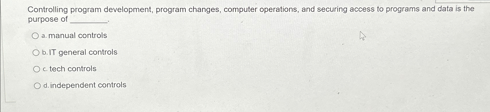 Solved Controlling program development, program changes, | Chegg.com