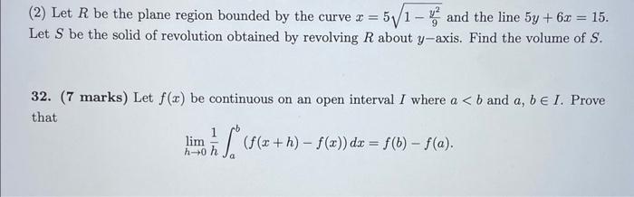 Solved (2) Let R be the plane region bounded by the curve | Chegg.com