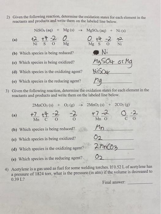 Solved 2 Given The Following Reaction Determine The