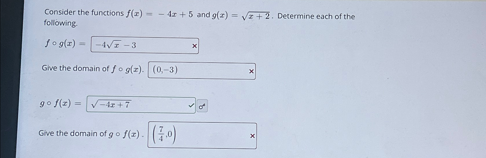 Solved Consider The Functions F X 4x 5 ﻿and G X X 22