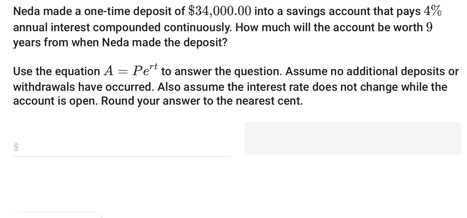 Solved Neda made a one-time deposit of $34,000.00 ﻿into a | Chegg.com