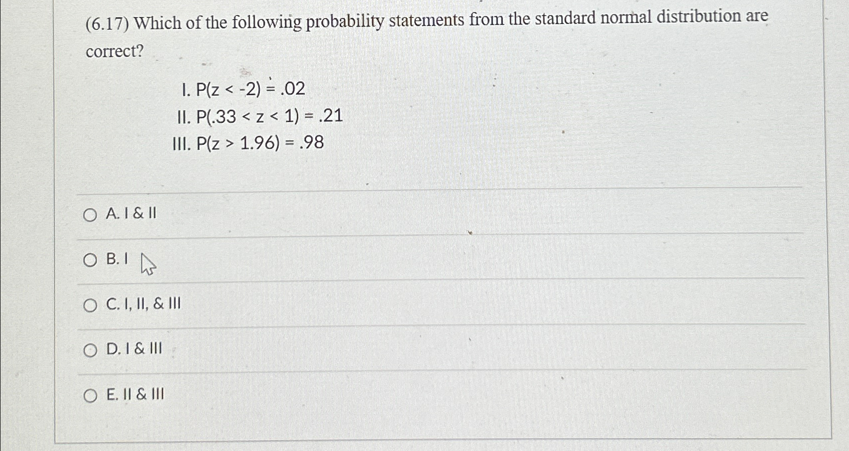 Solved (6.17) ﻿Which of the following probability statements | Chegg.com