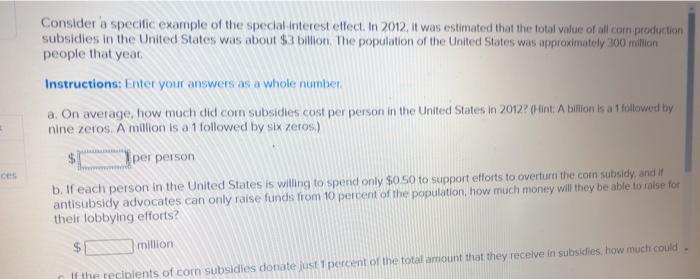 Solved Consider a specific example of the special interest | Chegg.com