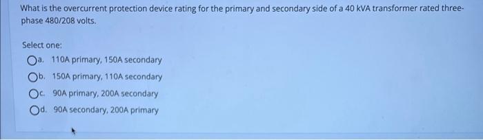 Solved What is the overcurrent protection device rating for | Chegg.com