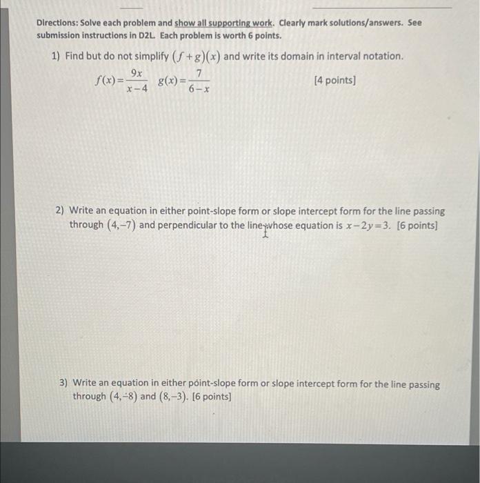 Solved Directions: Solve each problem and show all | Chegg.com