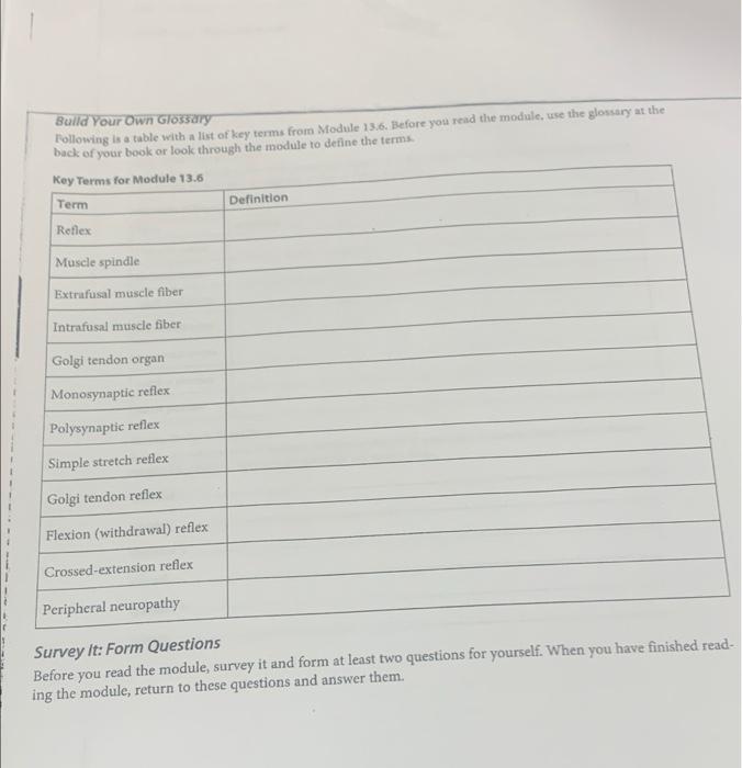 Solved Build Your Own Glossary Following is a table with a | Chegg.com