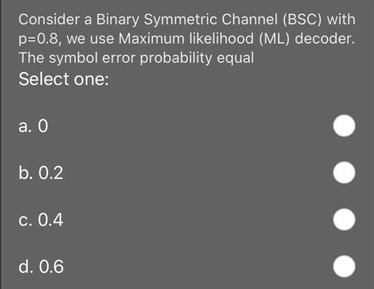 Solved Consider a Binary Symmetric Channel (BSC) with p=0.8, | Chegg.com