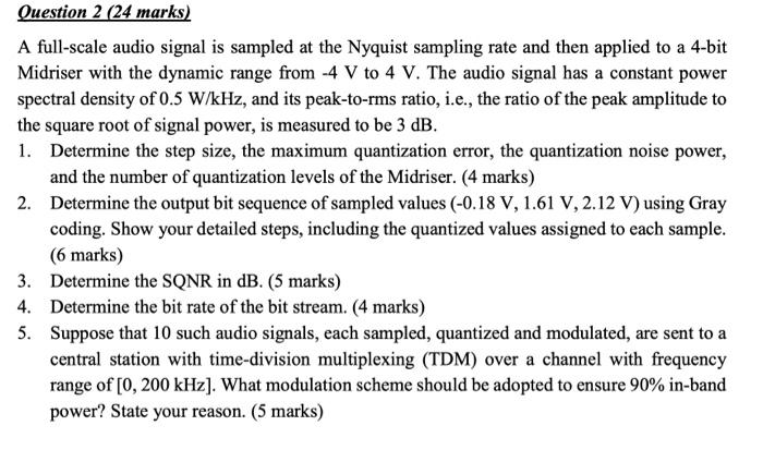 Solved A full-scale audio signal is sampled at the Nyquist | Chegg.com