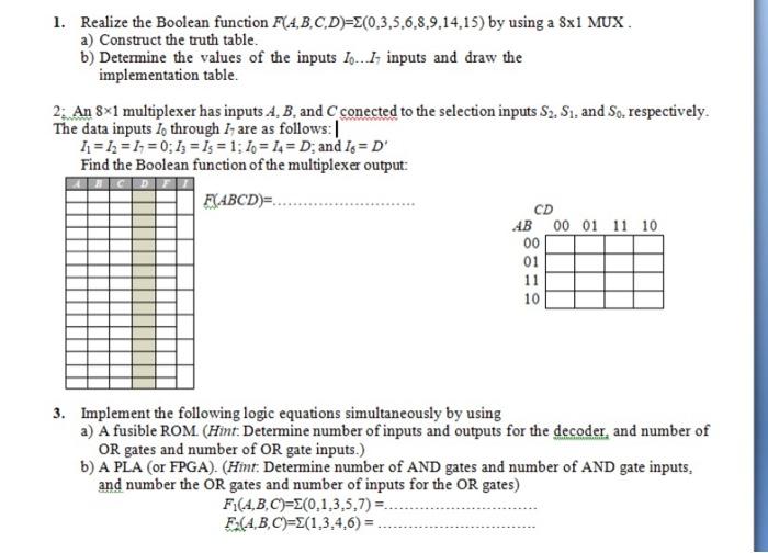Solved 1. Realize the Boolean function | Chegg.com