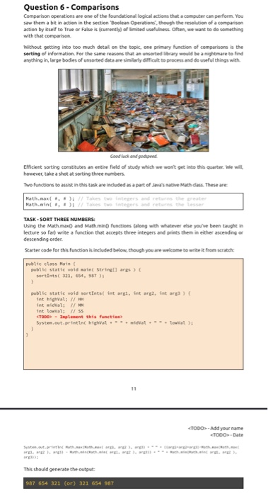 Solved Question 6 - Comparisons Comparison operations are | Chegg.com