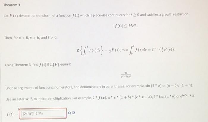 Solved Theorem 3 Let F(*) denote the transform of a function | Chegg.com