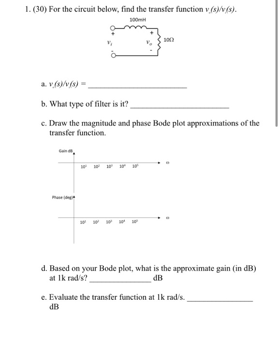 Solved 2. (20) For a series RLC passive bandpass filter, the | Chegg.com