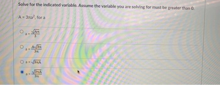Solved Solve for the indicated variable. Assume the variable | Chegg.com