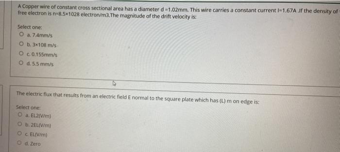 Solved A Copper wire of constant cross sectional area has a | Chegg.com