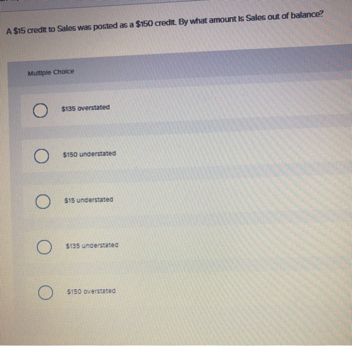 Solved A $15 credit to Sales was posted as a $150 credit. By | Chegg.com