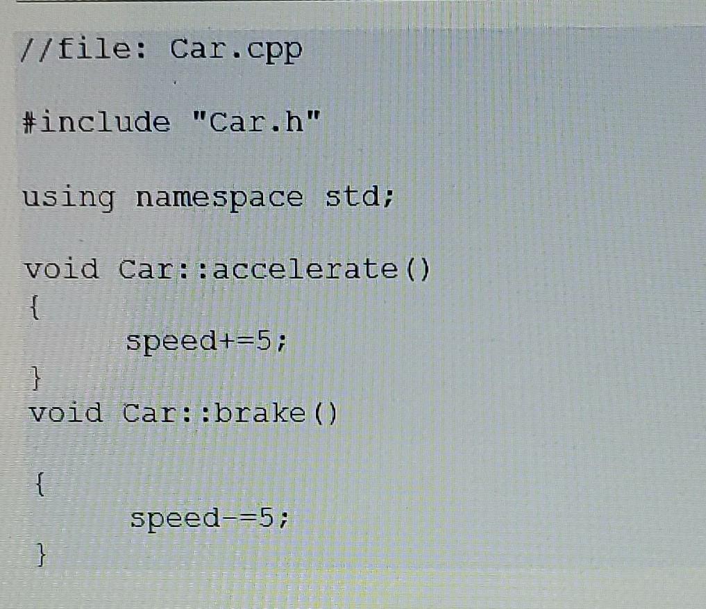 Solved MULTIPLE FILE PROJECT USING THE CAR CLASS Use the Car | Chegg.com