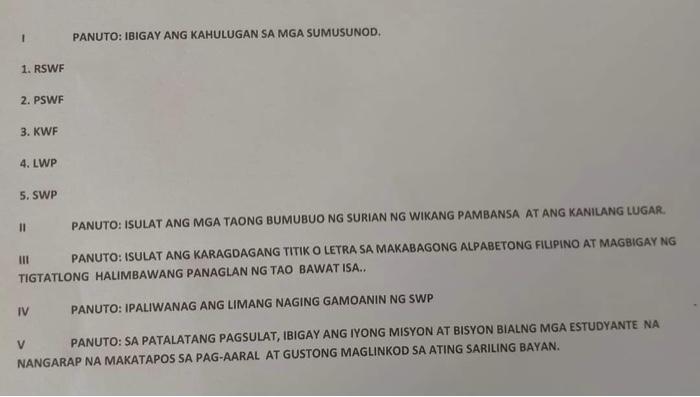 1 PANUTO: IBIGAY ANG KAHULUGAN SA MGA SUMUSUNOD. 1. | Chegg.com