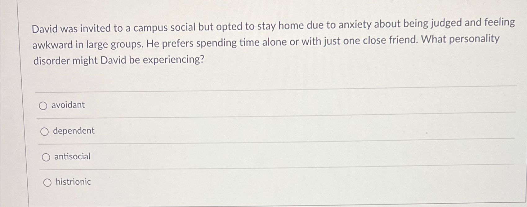Solved David was invited to a campus social but opted to | Chegg.com