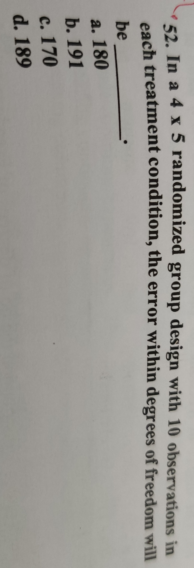 Solved In a 4×5 ﻿randomized group design with 10 | Chegg.com
