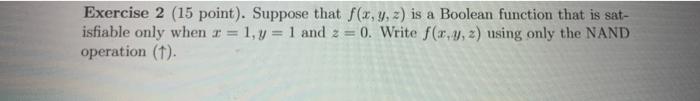 Solved Exercise 1 (15 point). Write the Boolean function | Chegg.com