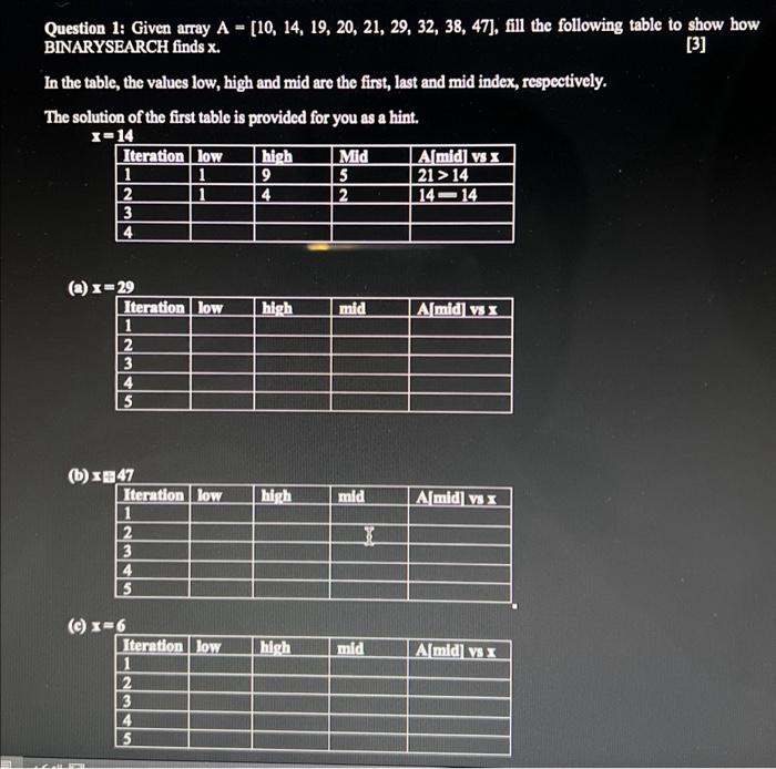 Solved Oruestion 1: Given array | Chegg.com