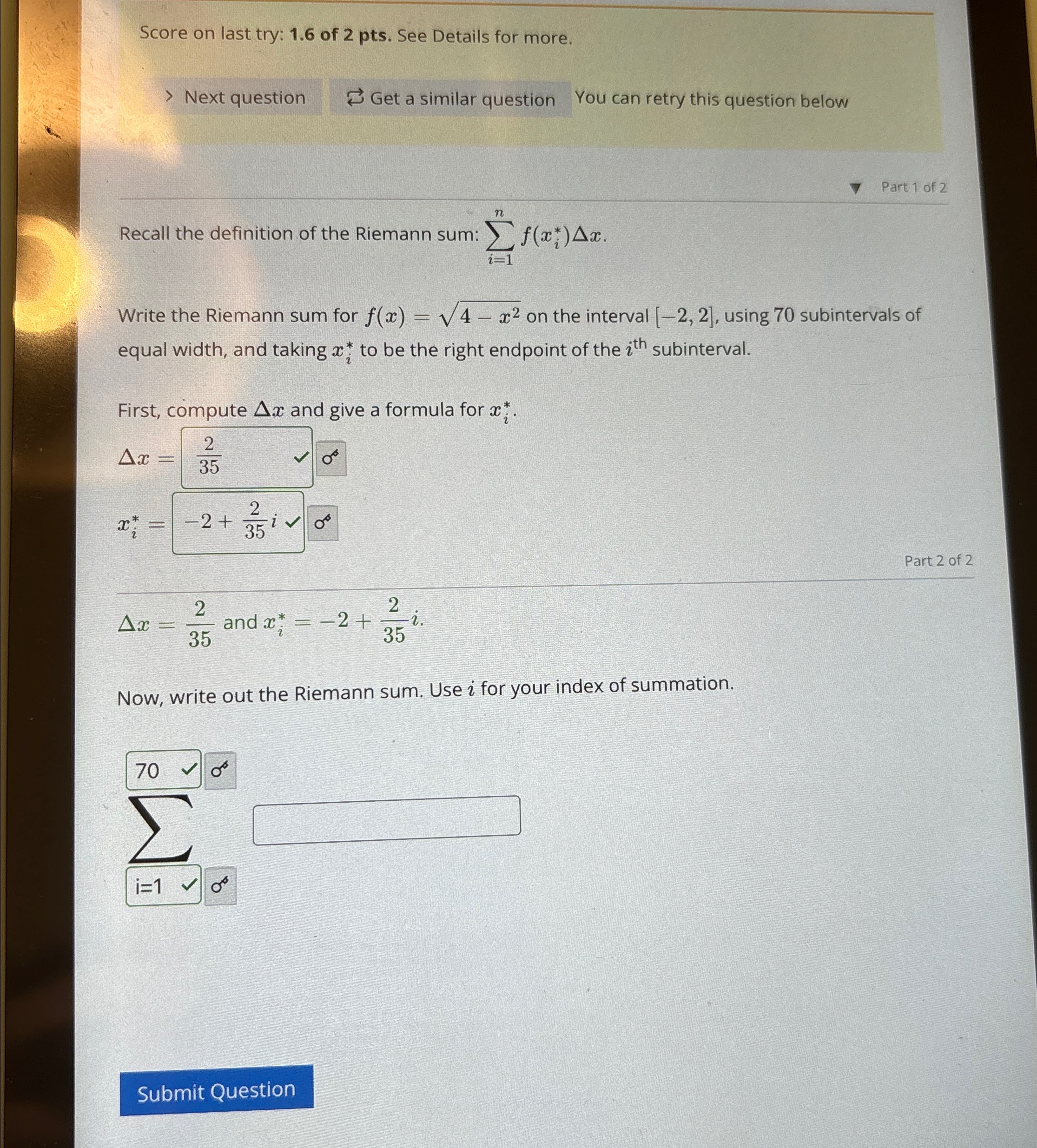 Solved Score on last try: 1.6 ﻿of 2 ﻿pts. ﻿See Details for | Chegg.com