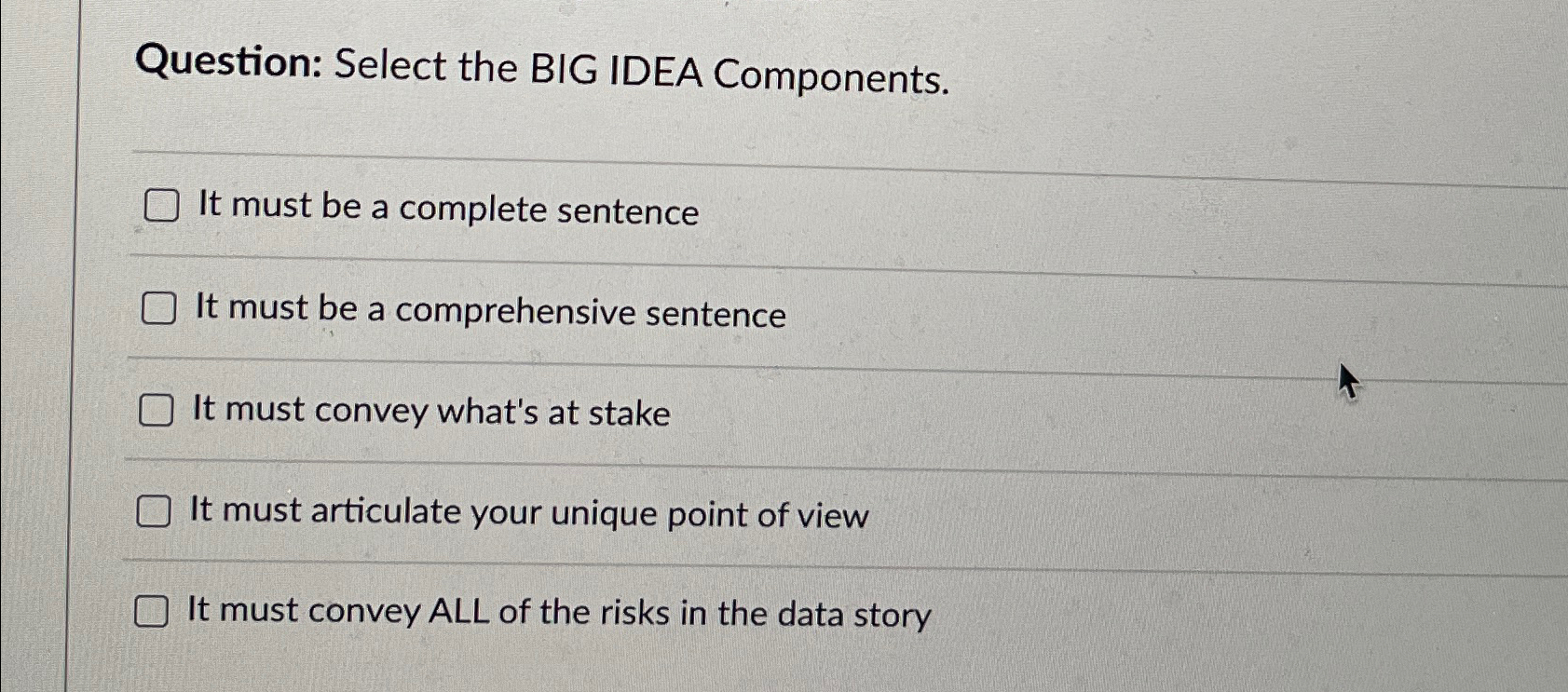 Solved Question: Select the BIG IDEA Components.It must be a | Chegg.com
