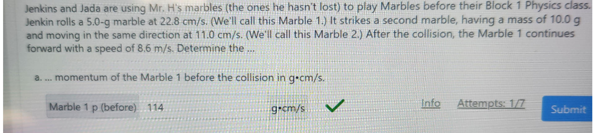 Solved c.... momentum of the system of two marbles before | Chegg.com