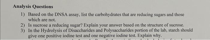 Solved Analysis Questions 1) Based on the DNSA assay, list | Chegg.com