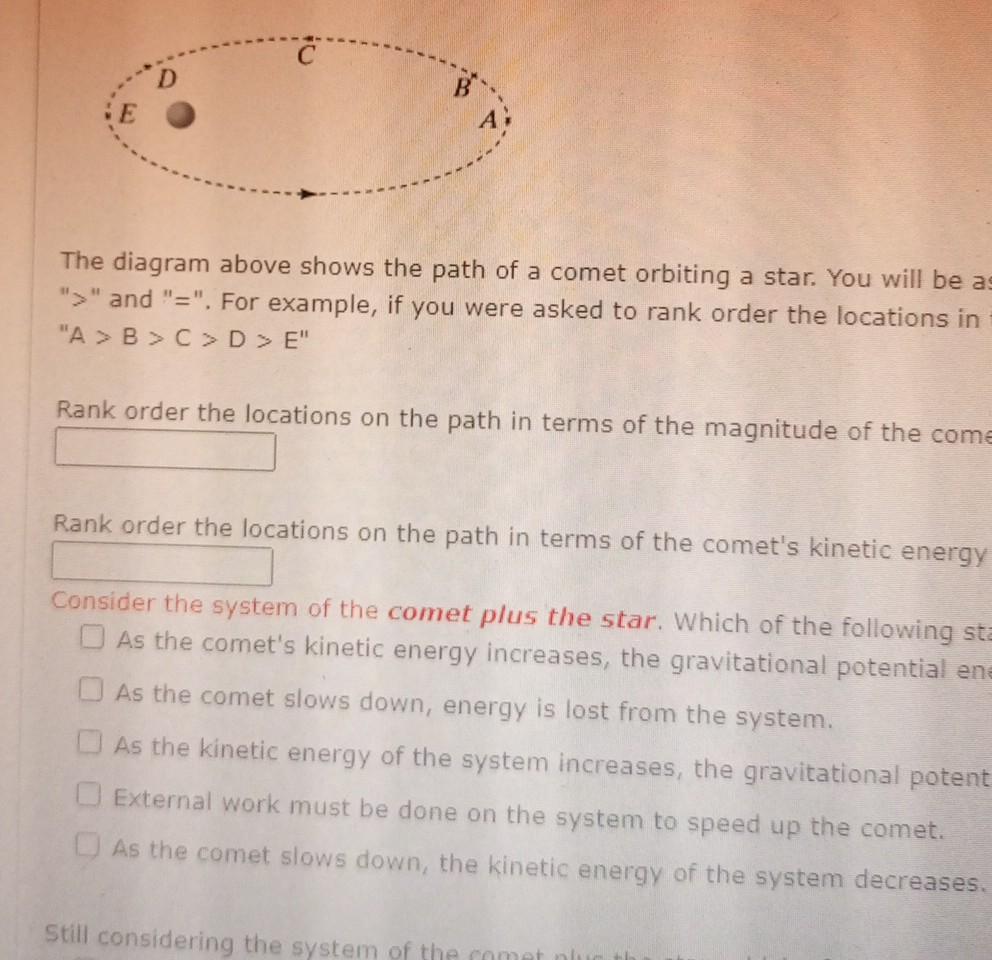 The diagram above shows the path of a comet orbiting | Chegg.com