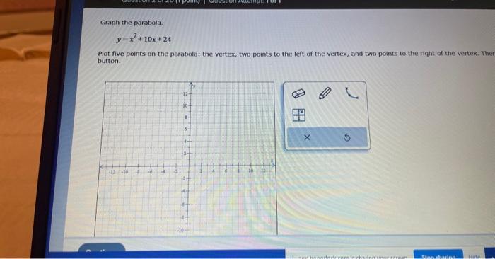 Solved Graph the parabola. y=x2+10x+24 Plot five points on | Chegg.com