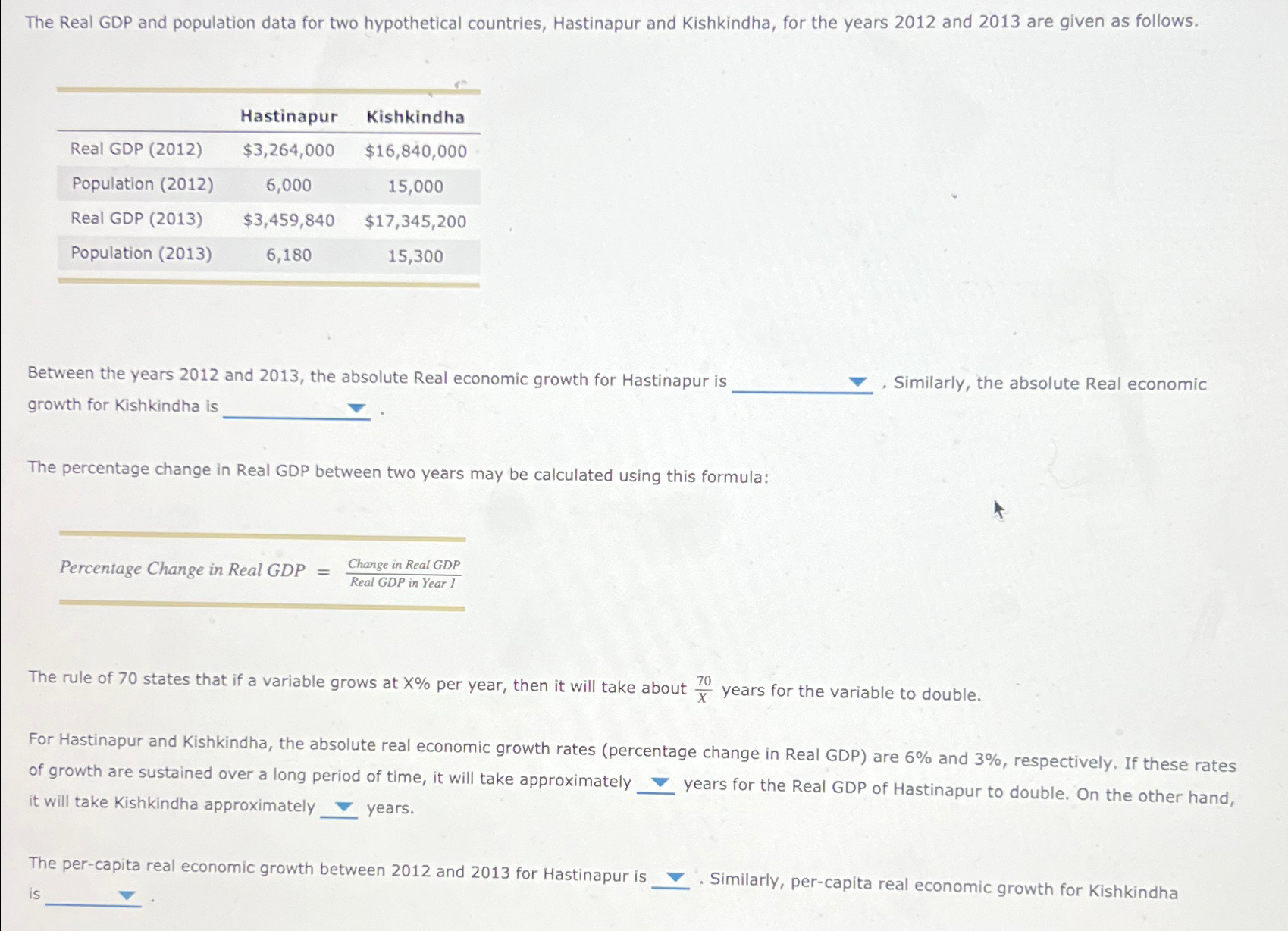 Solved The Real GDP and population data for two hypothetical | Chegg.com