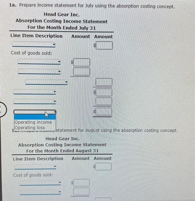 Solved Absorption and Variable Costing Income Statements for | Chegg.com
