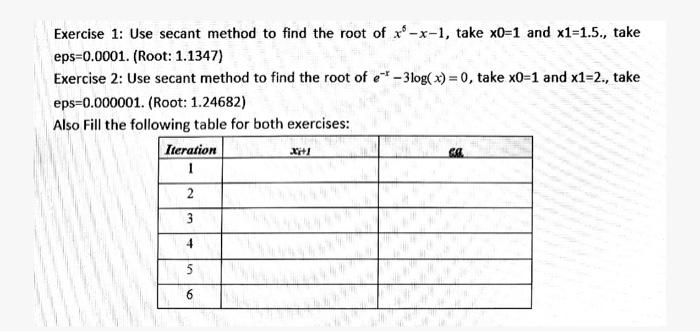 Solved Exercise 1: Use secant method to find the root of | Chegg.com