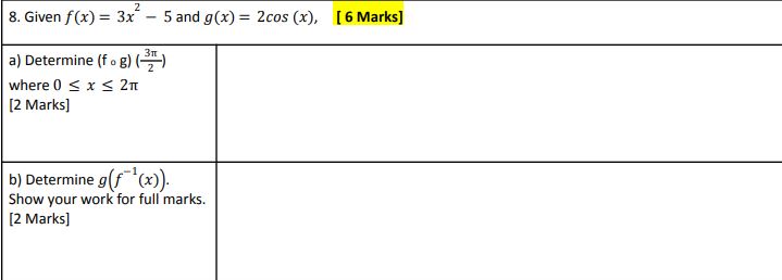 Solved Given f(x)=3x2-5 ﻿and g(x)=2cos(x),[ 6 ﻿Marks]a) | Chegg.com