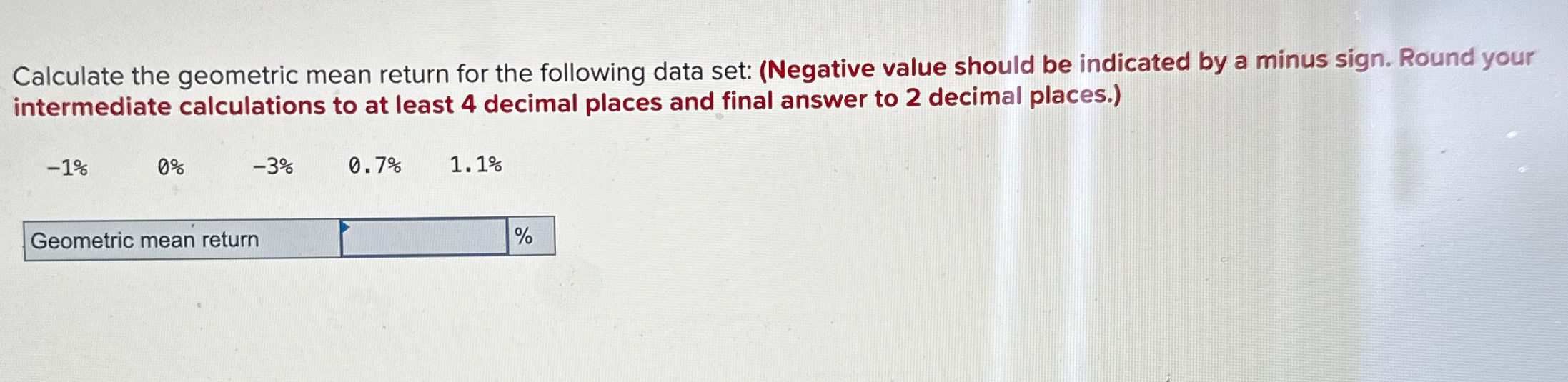 Solved Calculate the geometric mean return for the following | Chegg.com