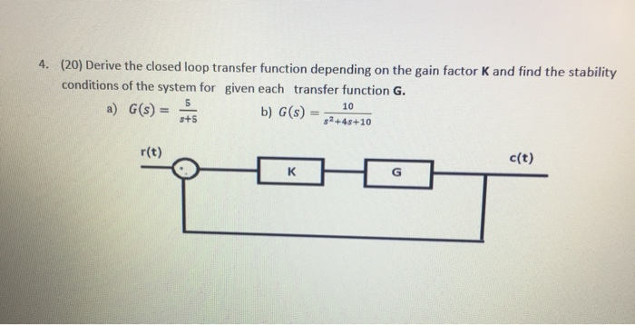 Solved 4. (20) Derive the closed loop transfer function | Chegg.com