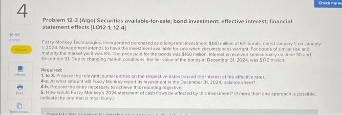 Solved Problem 12-3 (Algo) Securities available-for-sale; | Chegg.com