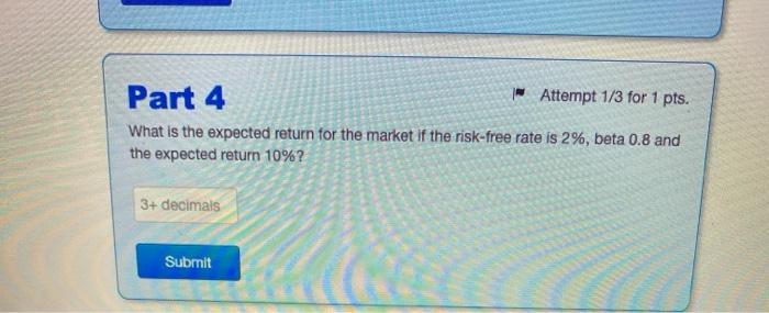 Solved Intro Use the expected return-beta equation from the | Chegg.com