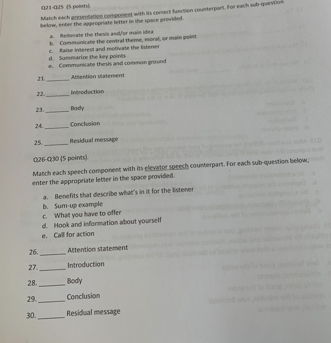 Solved Q21-025 (5 points) Match each presentation component | Chegg.com
