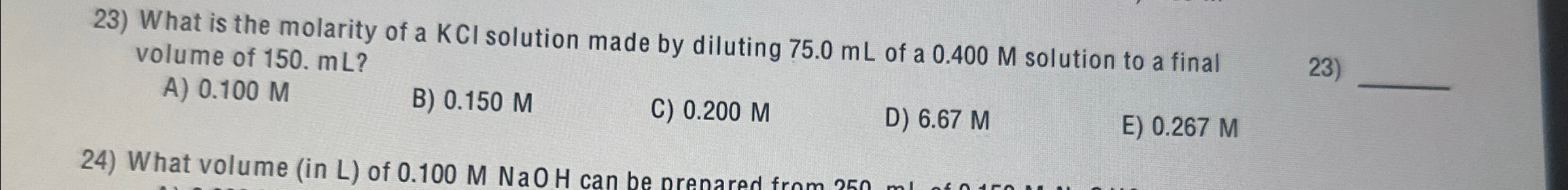 Solved What is the molarity of a KCl ﻿solution made by | Chegg.com